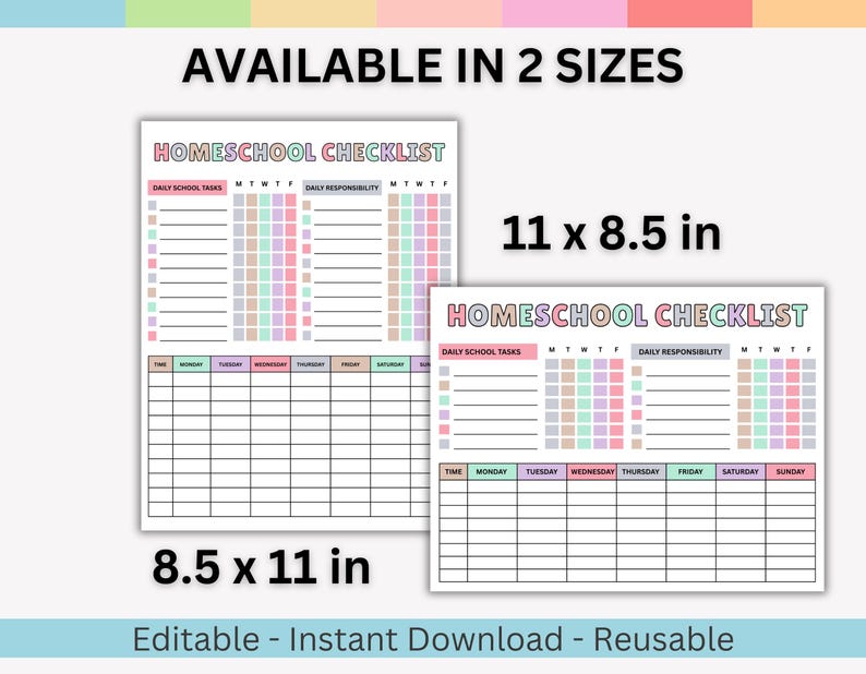 Editable Homeschool Checklist | Printable Daily Schedule & Student ...