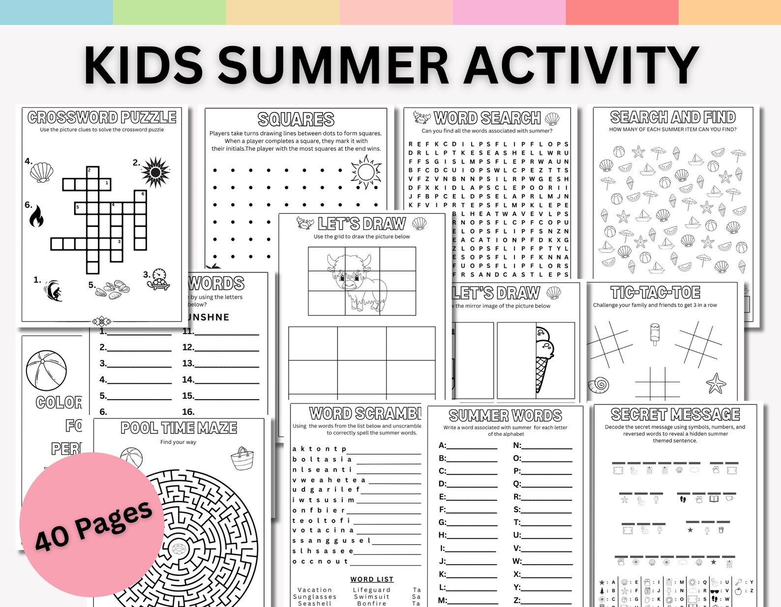 Kids Summer Printable Activity Bundle Engaging Coloring Pages, Puzzles ...