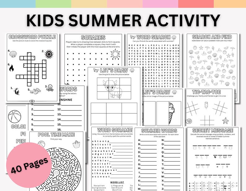 Kids Summer Printable Activity Bundle Engaging Coloring Pages, Puzzles ...