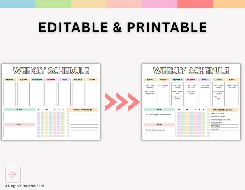 Editable Weekly Planner Printable | Flexible Weekly Schedule & To-do ...