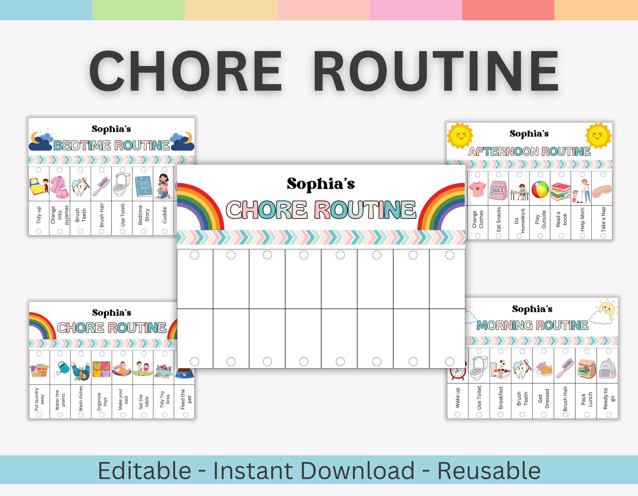 Chore Routine Chart Editable Printable, Morning Evening Bedtime Flip ...