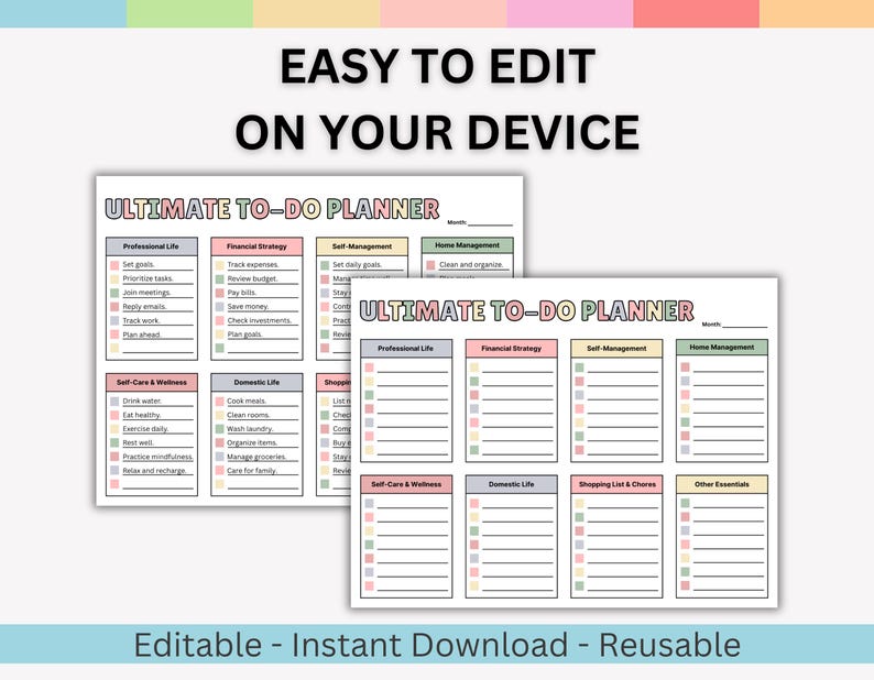 Ultimate to Do List Printable, Blank Checklist Template, Colorful ...