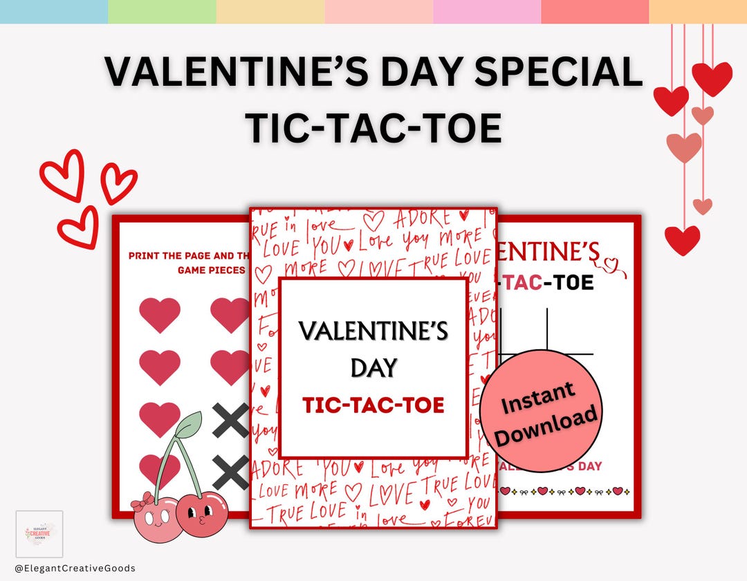 Valentine's Day Tic Tac Toe Cards Printable, Kids Classroom Party ...
