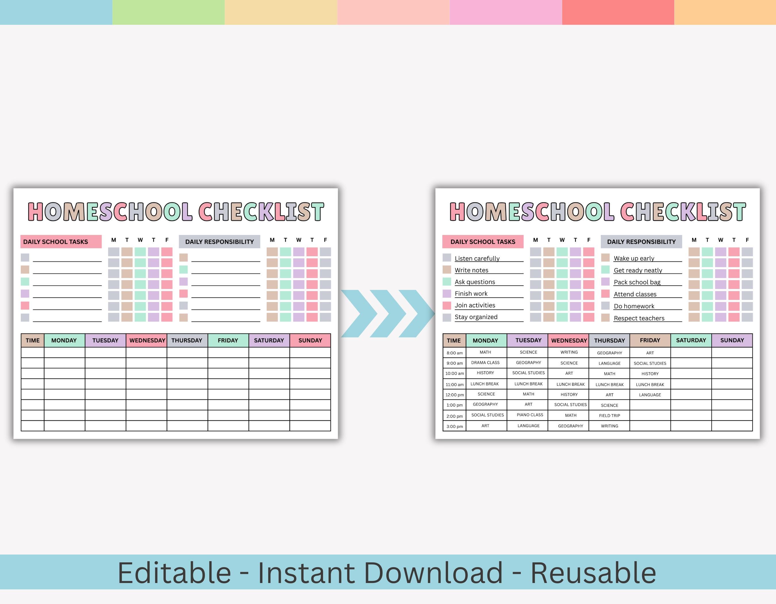 Editable Homeschool Checklist | Printable Daily Schedule & Student ...
