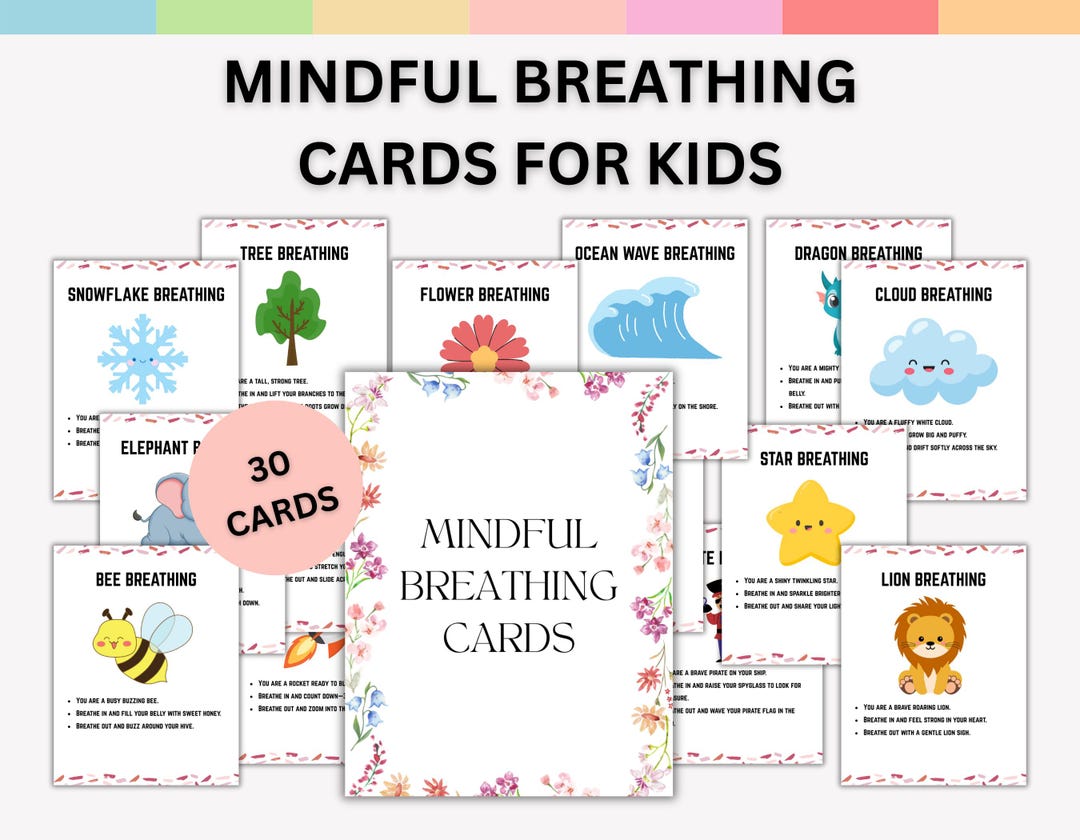 30 Mindful Breathing Cards, Calming Corner, Mental Health, Grounding ...