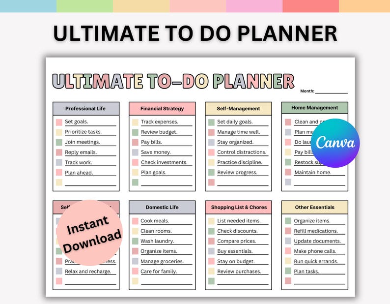 Ultimate to Do List Printable, Blank Checklist Template, Colorful ...