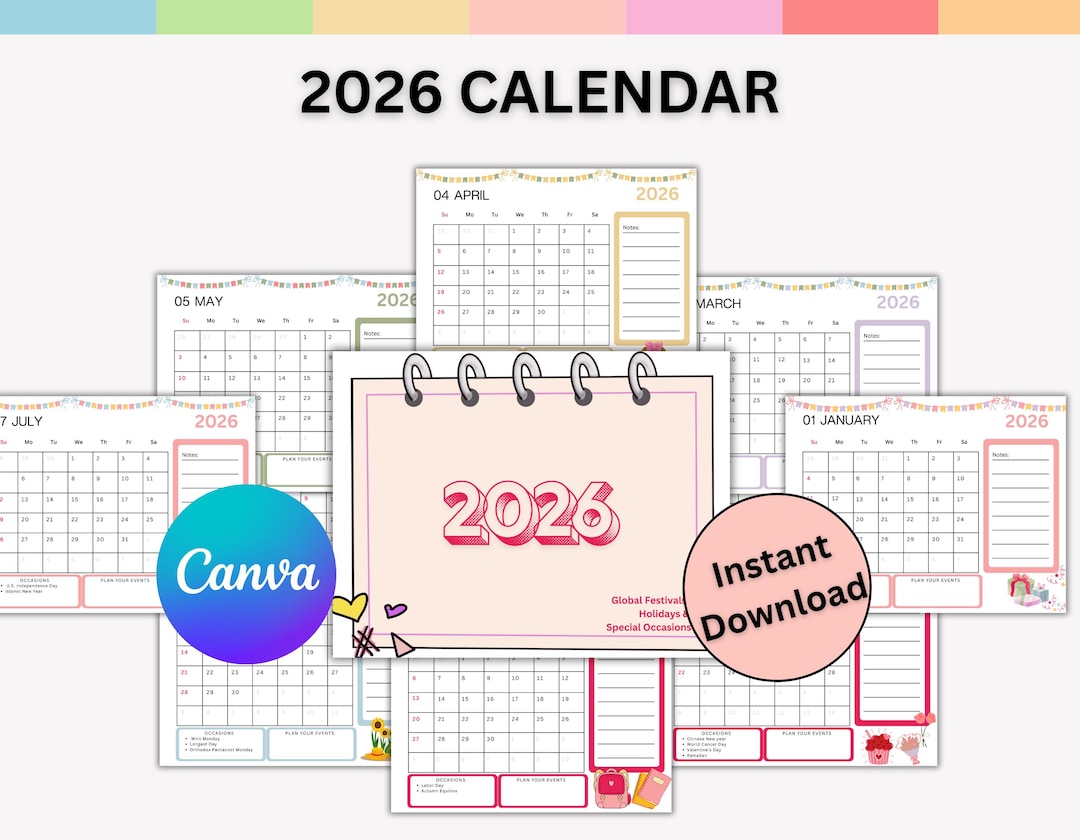 2026 Editable & Printable Calendar | Kids School Calendar Template ...