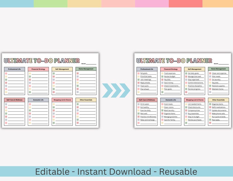Ultimate to Do List Printable, Blank Checklist Template, Colorful ...