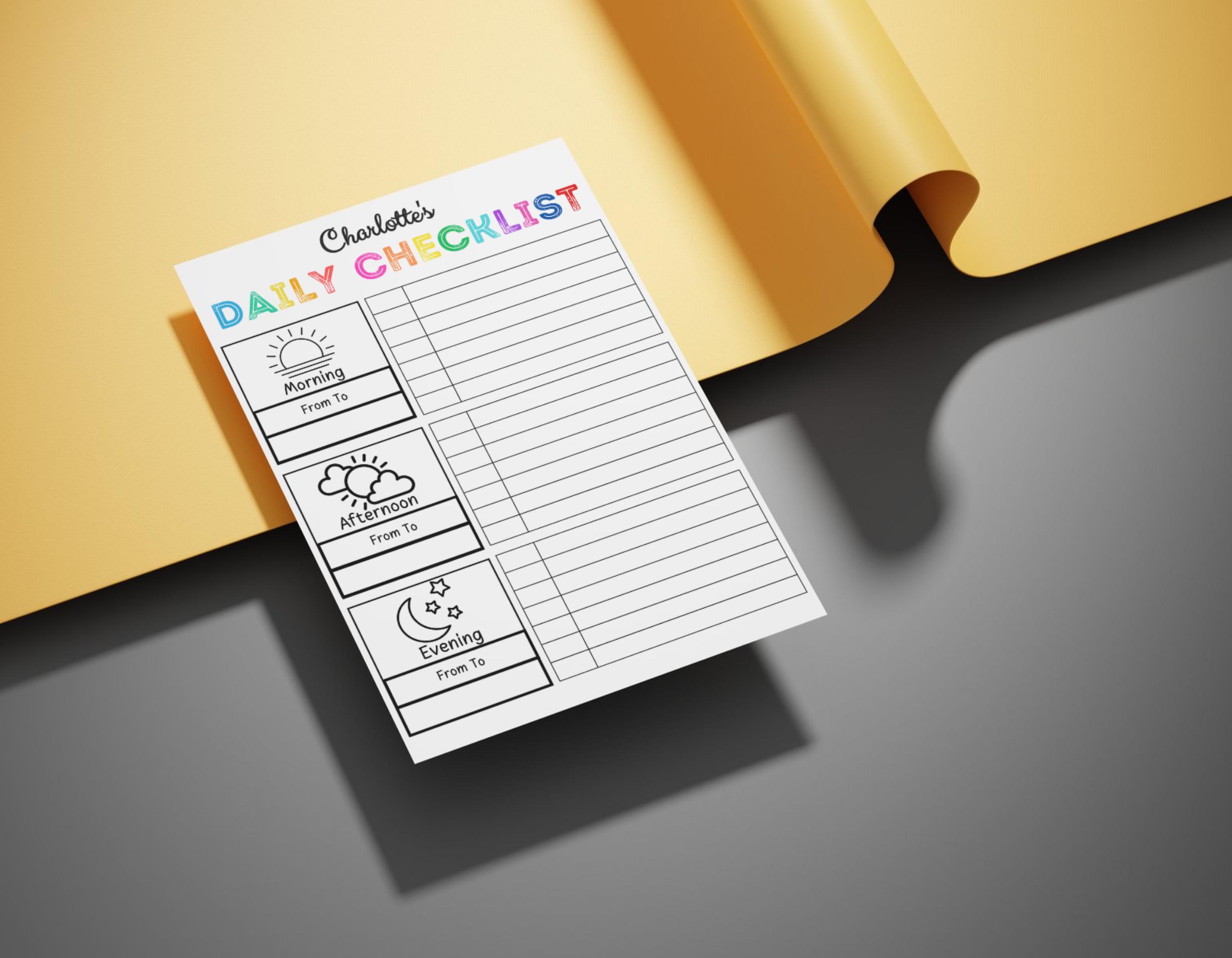 Kids Daily School Checklist, Editable Chore Chart, Responsibility Chart ...