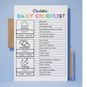 Kids Daily School Checklist, Editable Chore Chart, Responsibility Chart ...