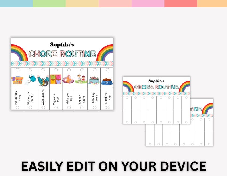 Chore Routine Chart Editable Printable, Morning Evening Bedtime Flip ...