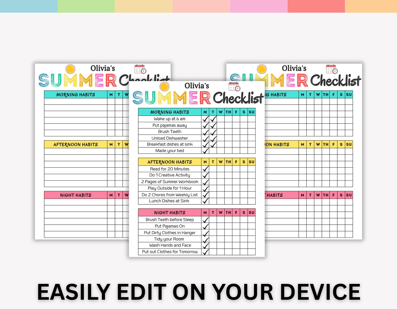 Summer Checklist, Editable Summer Daily Checklist for Kids, Printable ...