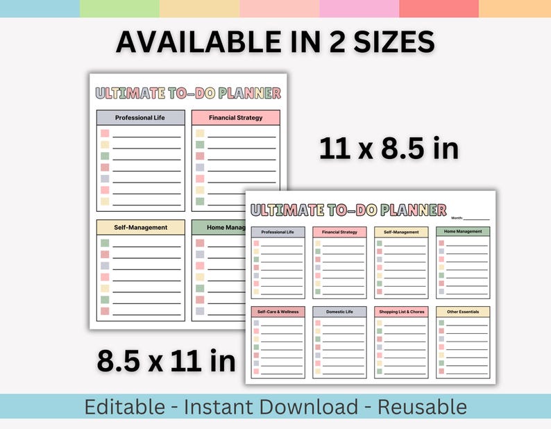 Ultimate to Do List Printable, Blank Checklist Template, Colorful ...
