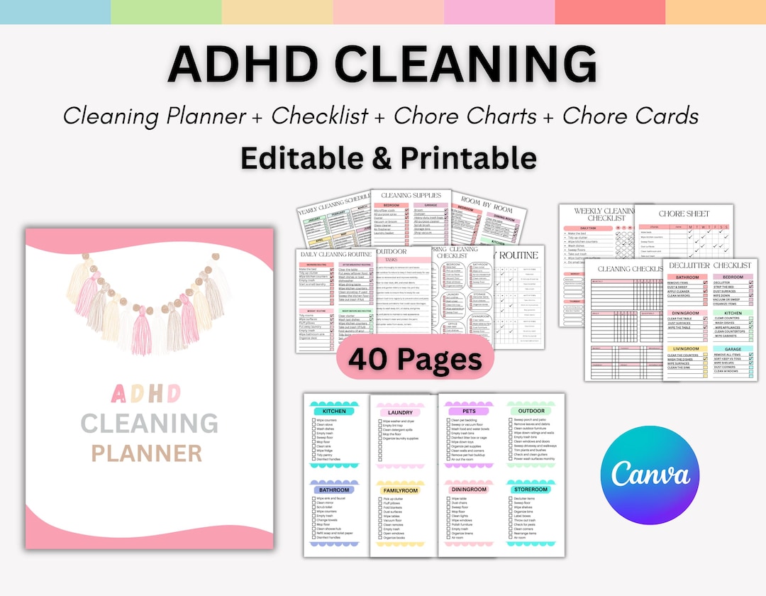 Editable Adhd Cleaning Checklist Bundle, House Cleaning Tracker, ADHD ...