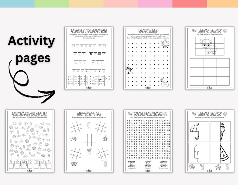 Kids Summer Printable Activity Bundle Engaging Coloring Pages, Puzzles ...