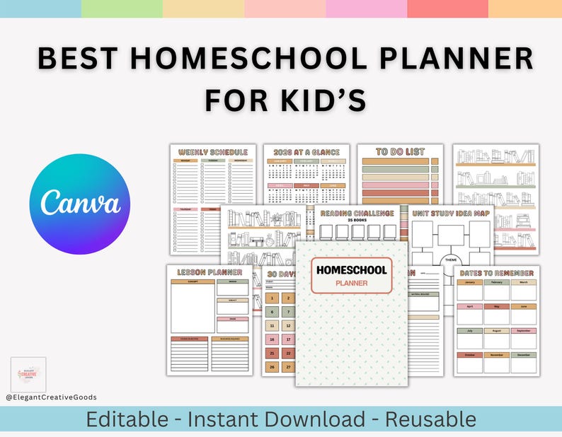 Editable Homeschool Planner 2025-2026, Kids Homeschool Organizer ...