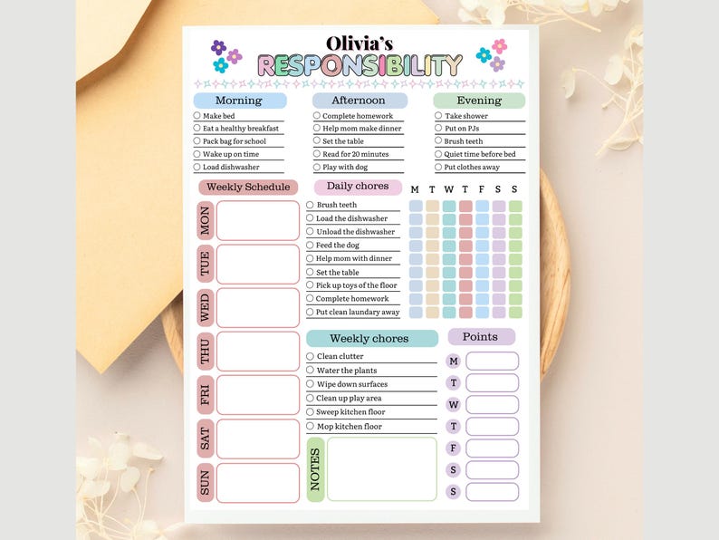 Editable Responsibility Chart for Kids, Responsibility Chore Chart for ...