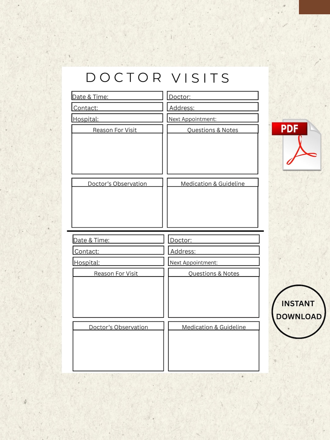 Doctor Visit Printable, Doctor Visit Log, Doctor Visits Chart Medical ...