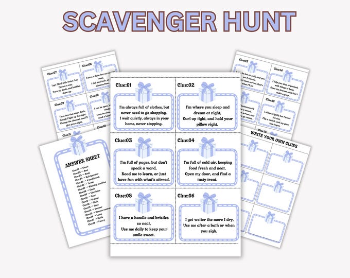 Indoor Treasure Hunt Clues, Indoor Scavenger Hunt Riddle Clues, Indoor ...