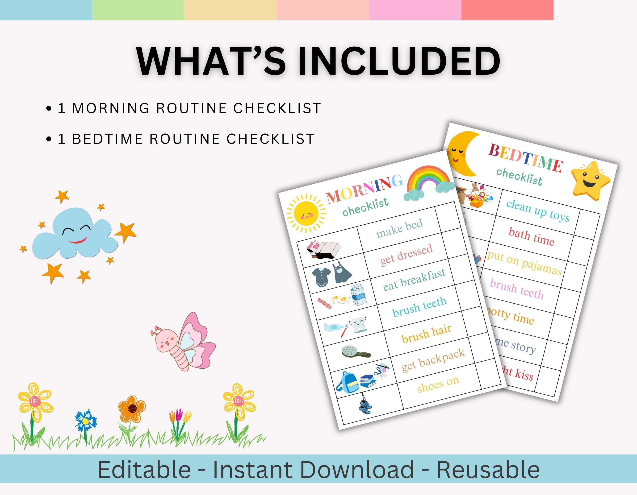 Morning Routine Checklist, Bedtime Routine Kids, Printable ...