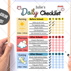 Kids Daily Checklist, Printable Chore Chart, Responsibility Chart ...