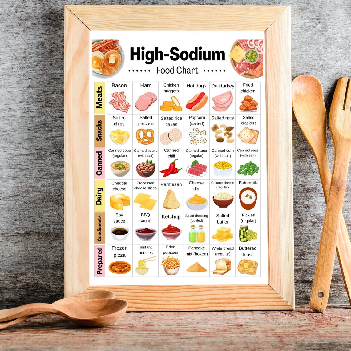 High Sodium Food Chart, Blood Pressure Food Chart, Sodium Rich Food ...
