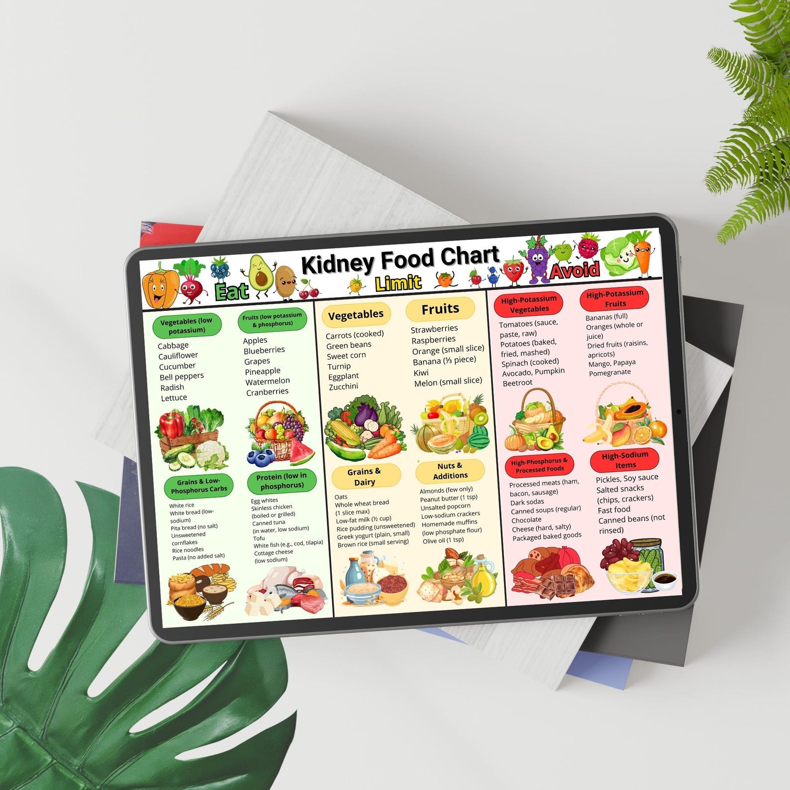 Kidney Food Chart, Low Potassium Grocery List, Renal Diet Food List ...