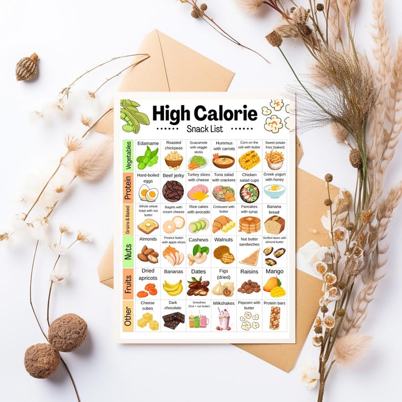 High Calorie Snack List Printable, High Calorie Snack Ideas List, High ...