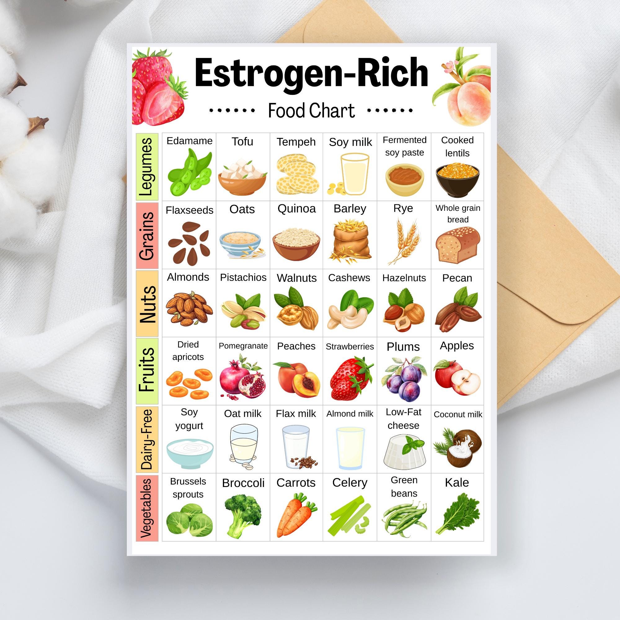 Estrogen-rich Food Chart, Phytoestrogen Food List Printable PDF, High ...