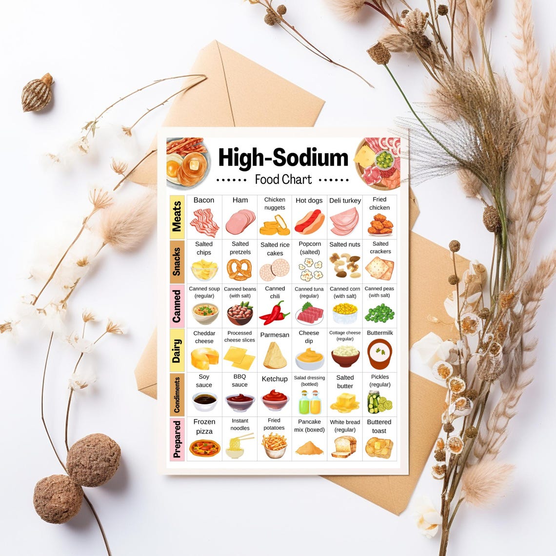 High Sodium Food Chart, Blood Pressure Food Chart, Sodium Rich Food ...