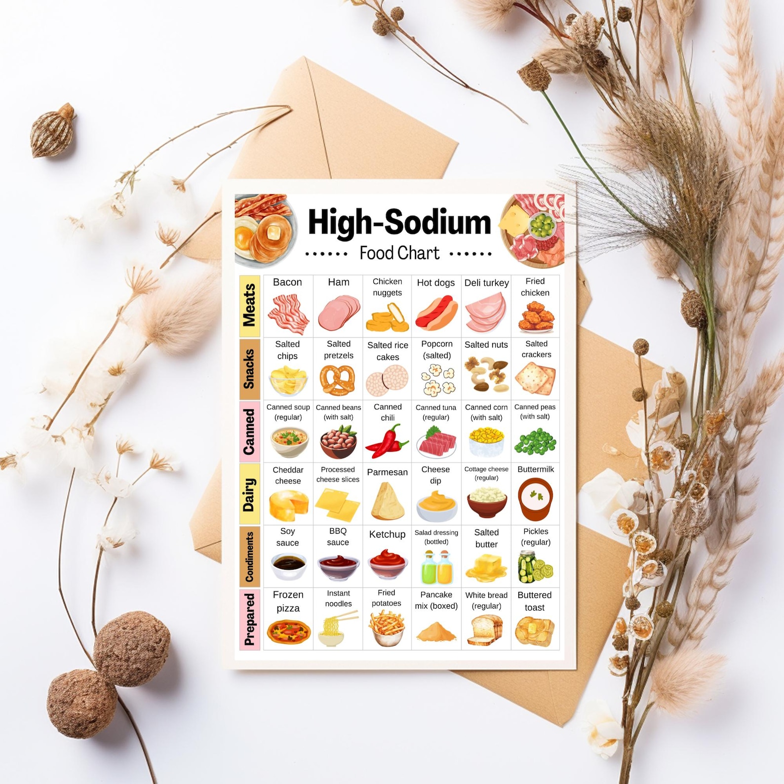 High Sodium Food Chart, Blood Pressure Food Chart, Sodium Rich Food ...