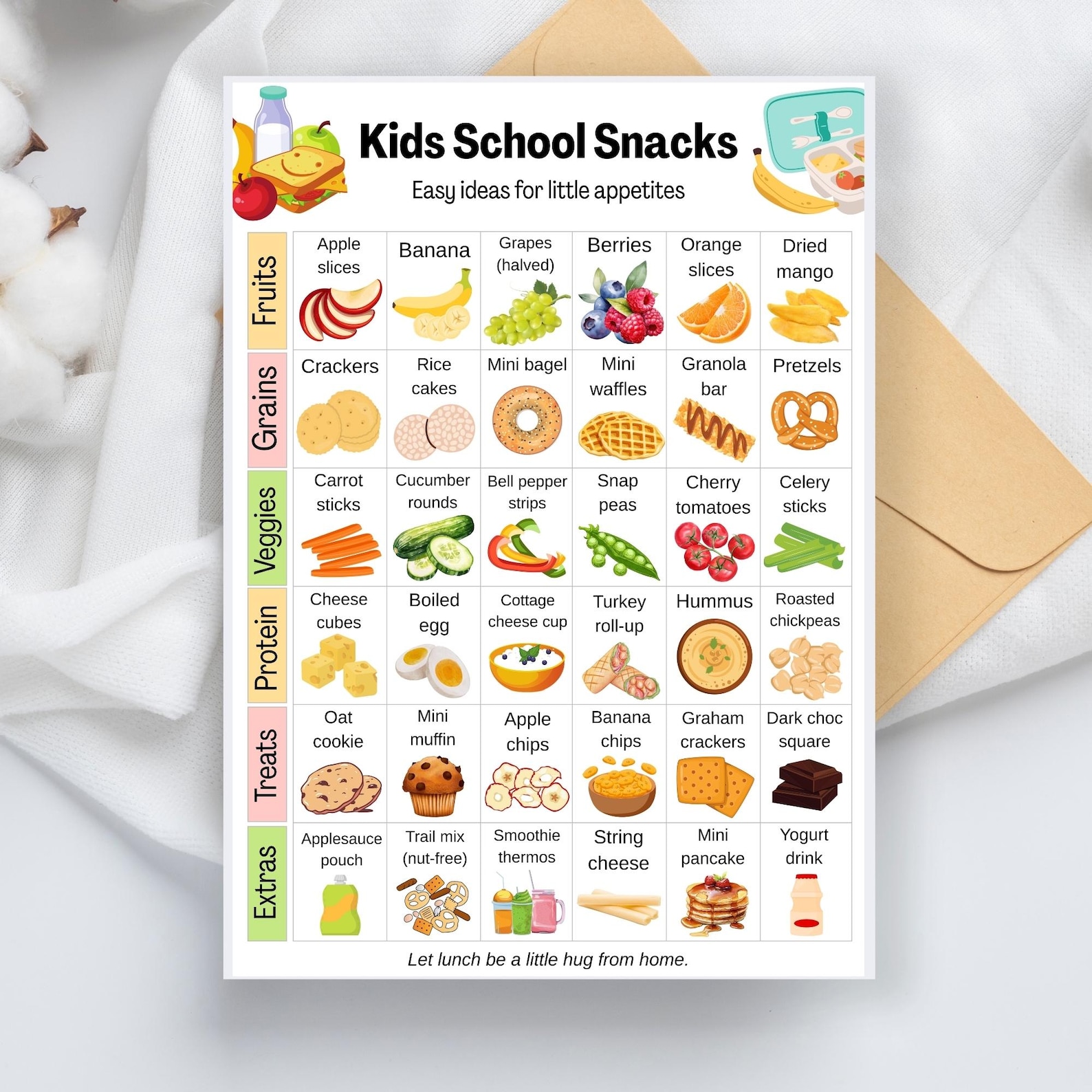 Kids Snacks Chart for School Lunch, Lunchbox Ideas for Kids, Healthy ...