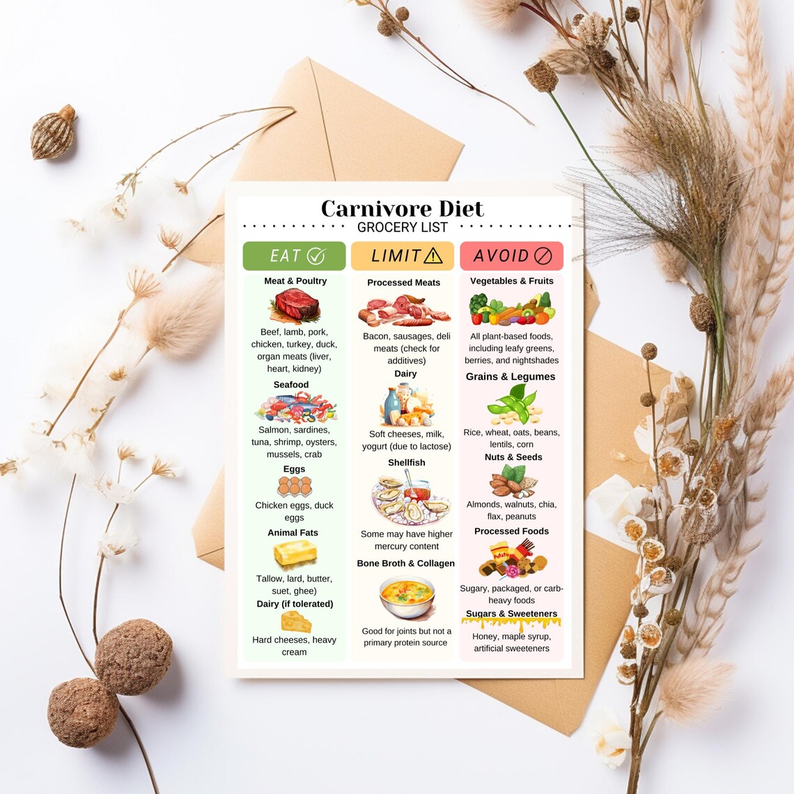 Carnivore Diet Grocery List, Carnivore Diet Food List, Low Carb Food ...