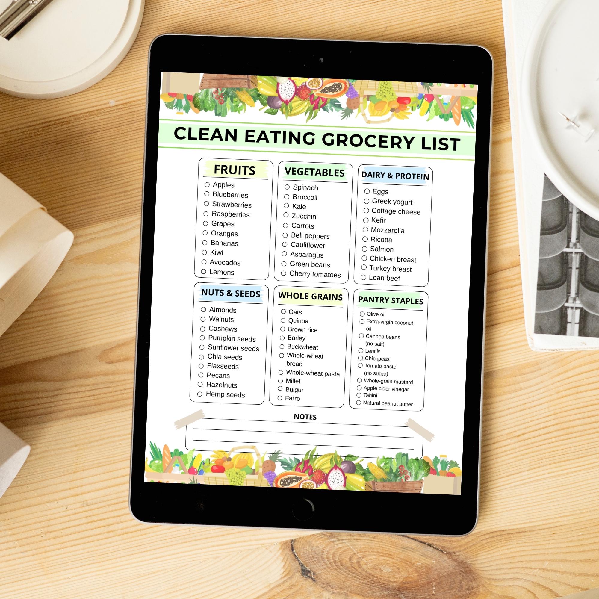 Clean Eating Grocery List Printable, Clean Eating Food List PDF, Whole ...