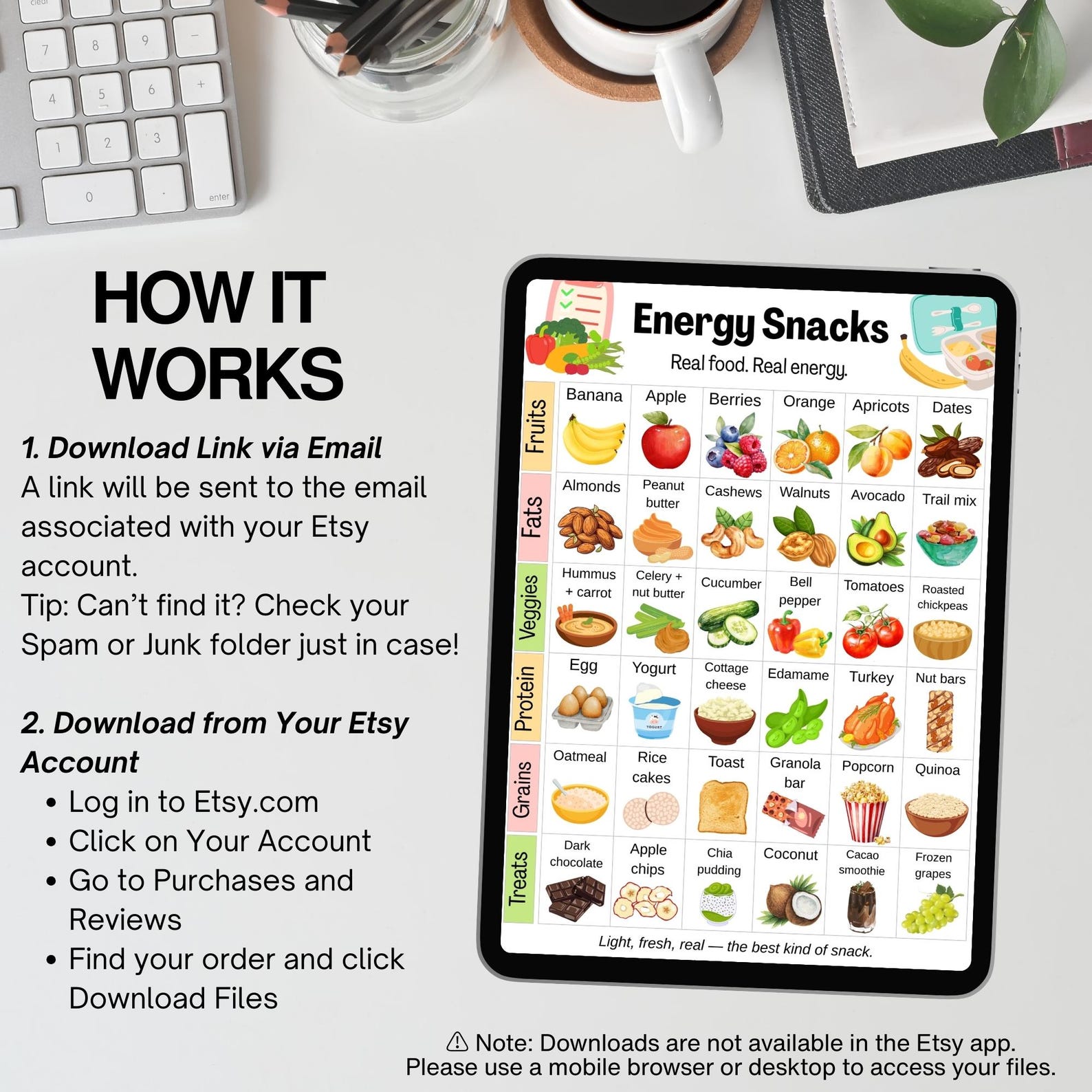 Energy Snacks Food Chart, Real Food Snack Ideas, Printable Snack List ...
