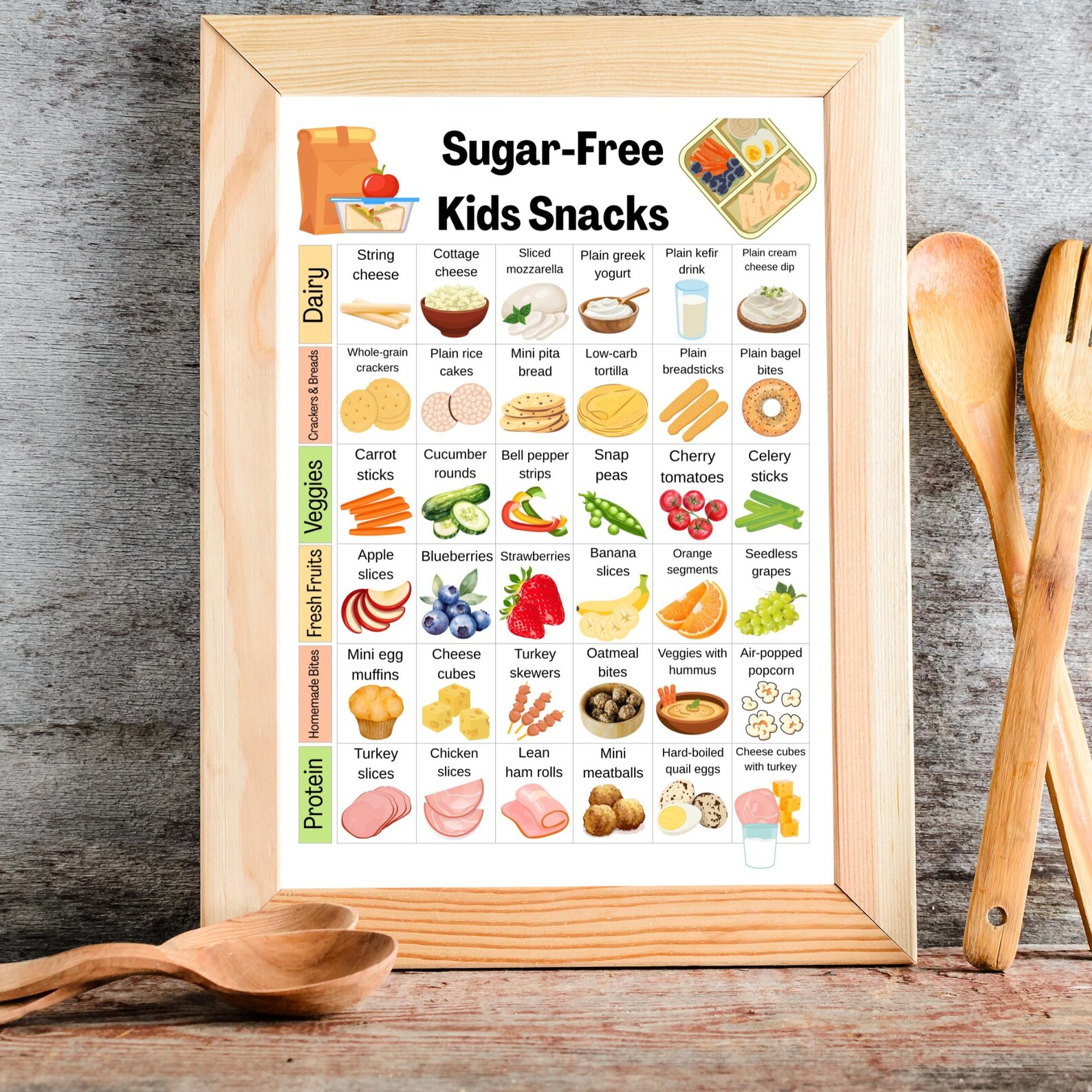 Sugar Free Kids Snacks Chart PDF, School Lunch Snacks Ideas List ...