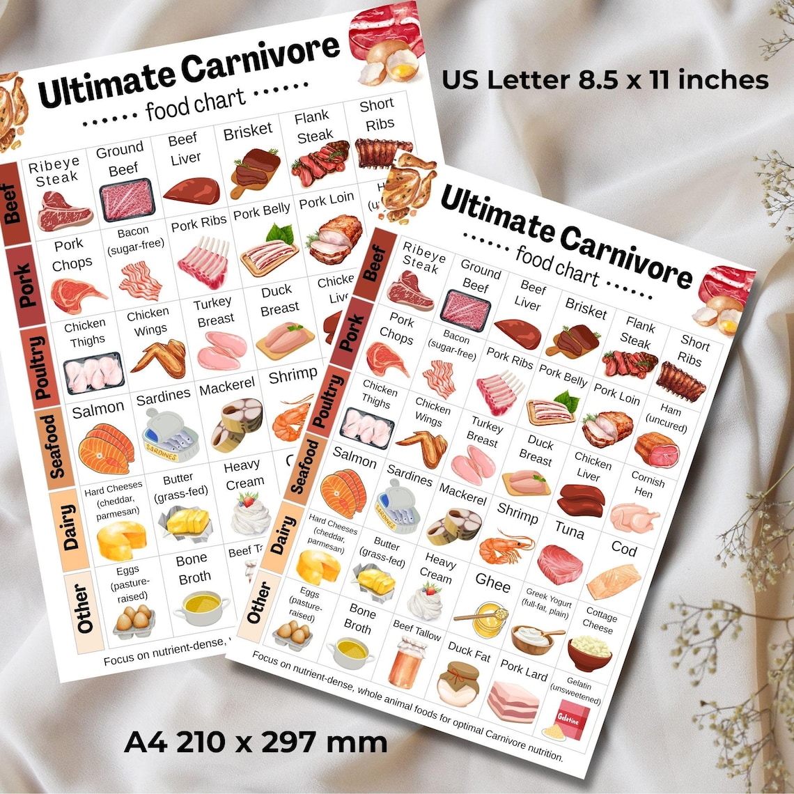 Carnivore Diet Food Chart, Zero Carb Food List, Keto Carnivore Grocery ...