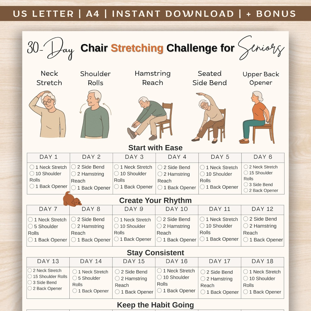 Chair Stretching Challenge for Seniors, 30 Day Low Impact Seated ...