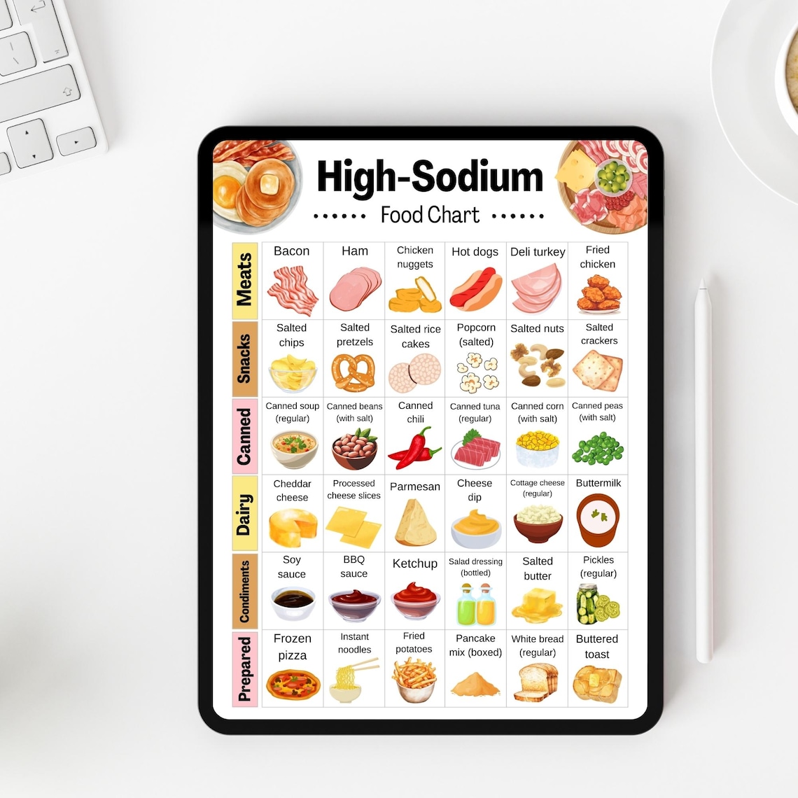 High Sodium Food Chart, Blood Pressure Food Chart, Sodium Rich Food ...