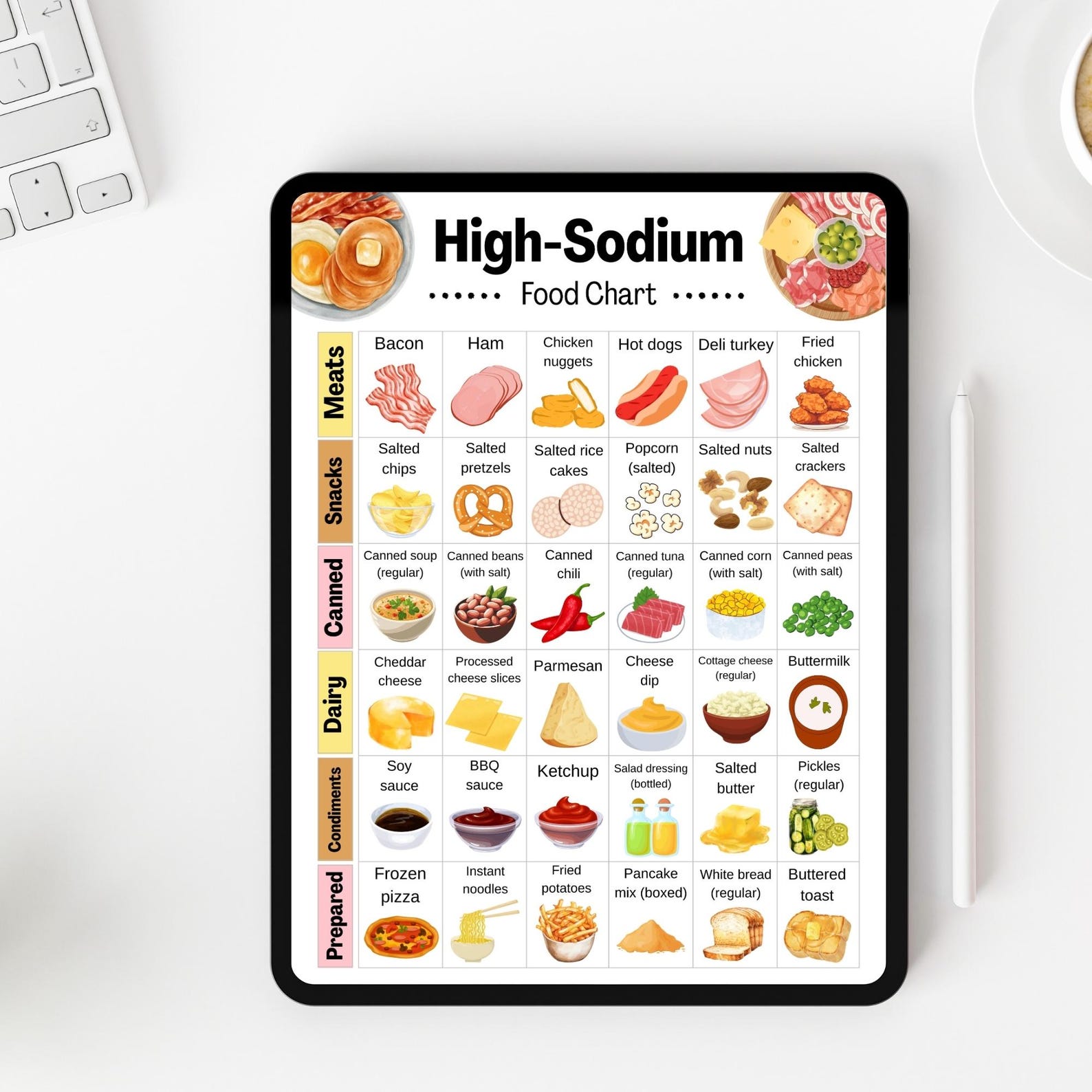 High Sodium Food Chart, Blood Pressure Food Chart, Sodium Rich Food ...