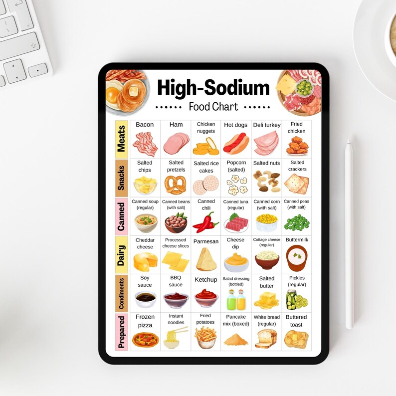 High Sodium Food Chart, Blood Pressure Food Chart, Sodium Rich Food ...