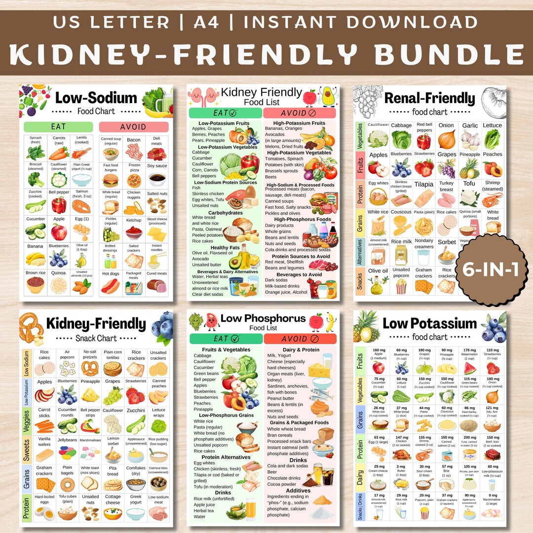 Kidney-friendly Food Chart Bundle, Low Potassium Grocery List, Low ...