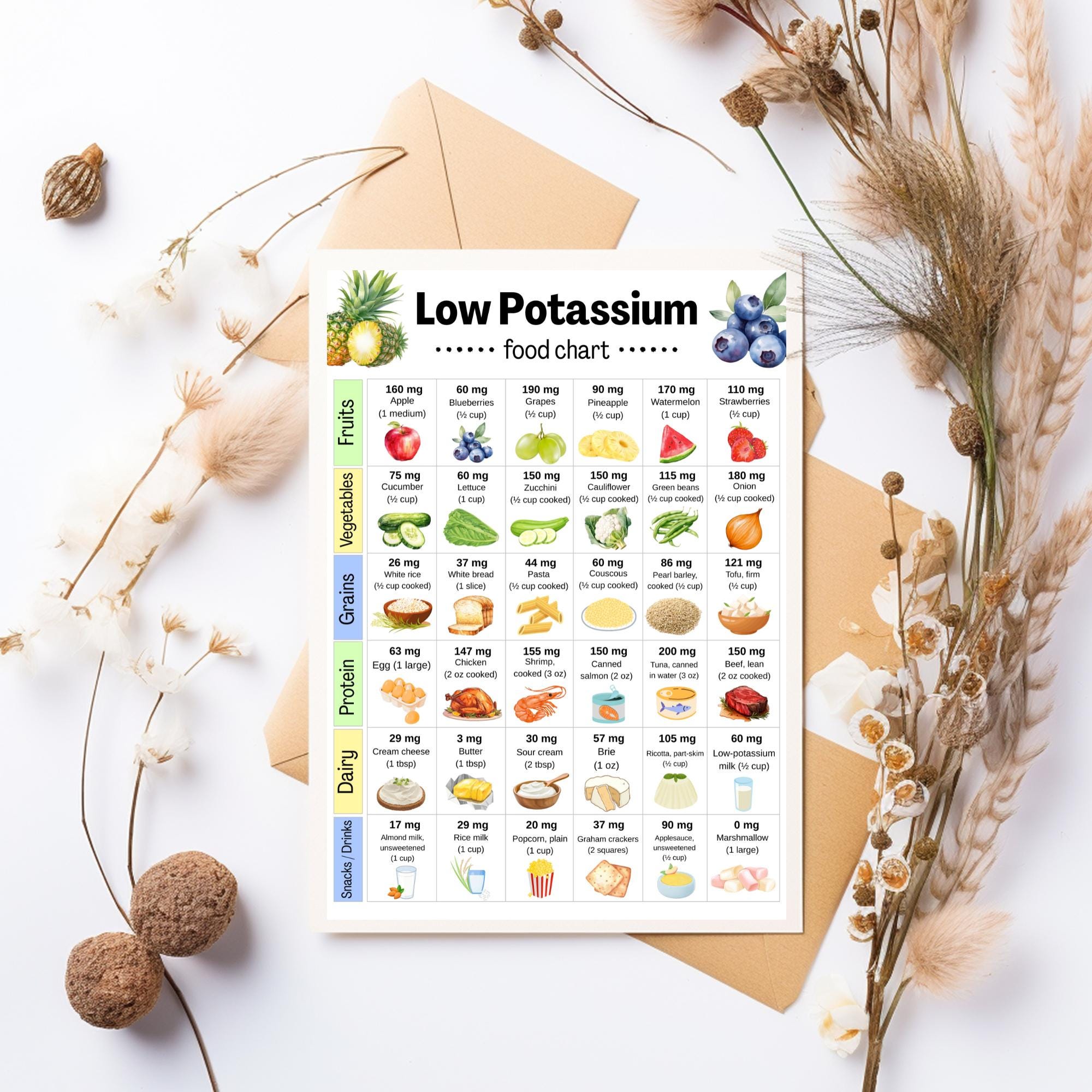 Low Potassium Food Chart, Kidney-friendly Foods List, Dialysis Grocery ...