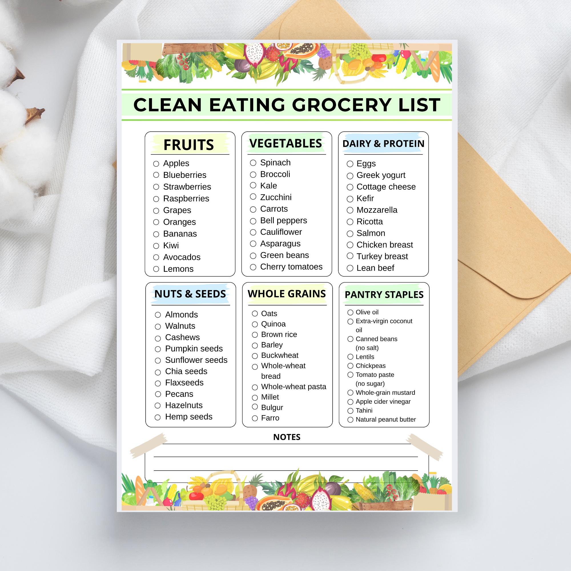 Clean Eating Grocery List Printable, Clean Eating Food List PDF, Whole ...