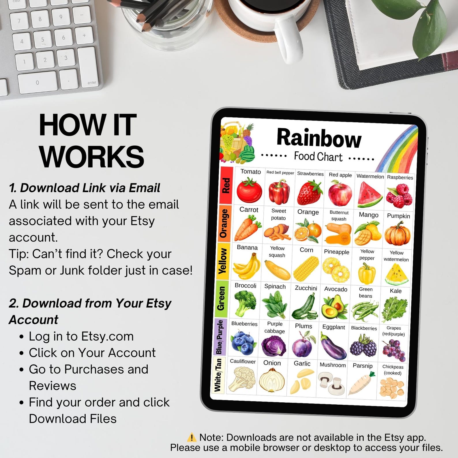 Rainbow Food Chart Printable, Plant-based Food Chart, Whole Food Chart ...
