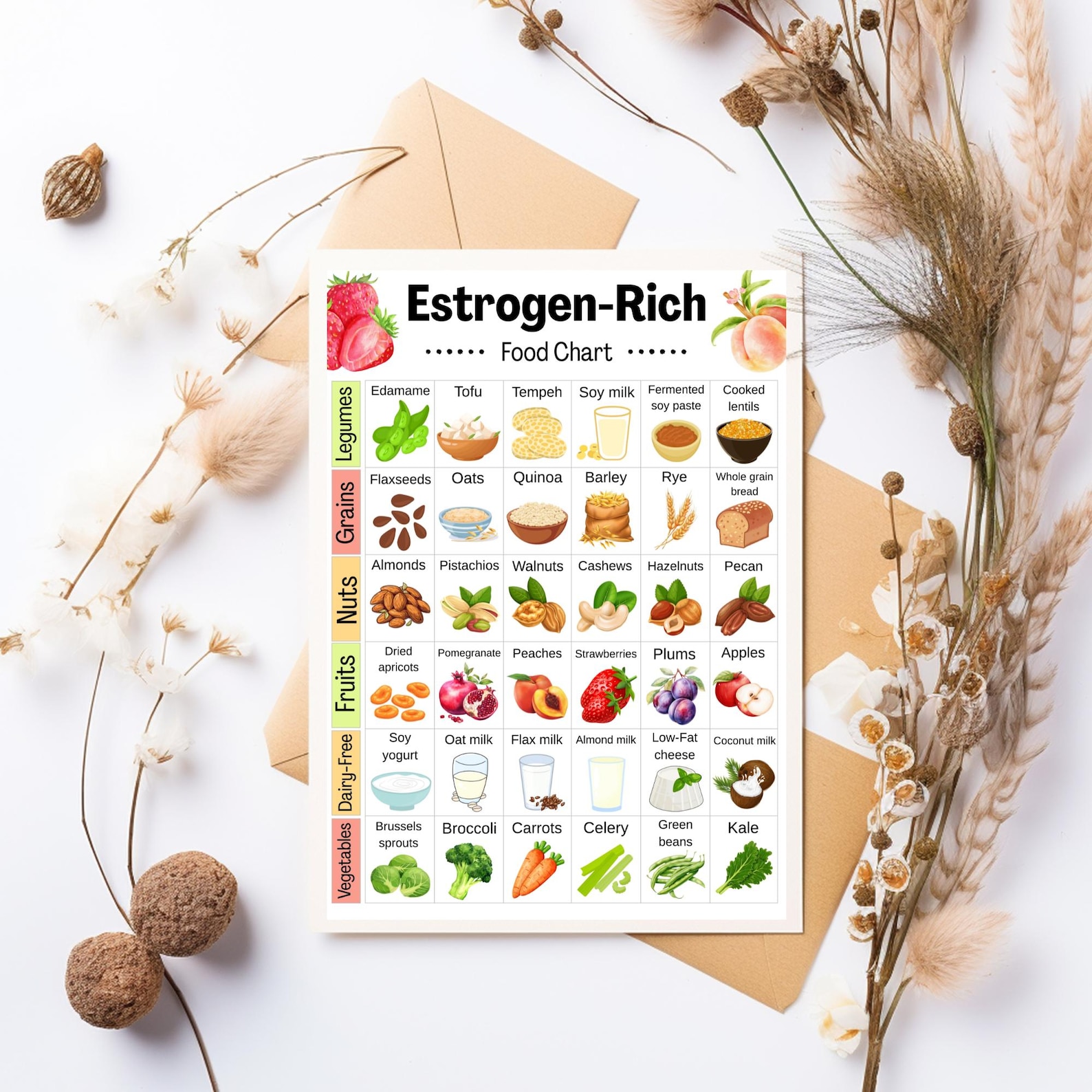 Estrogen-rich Food Chart, Phytoestrogen Food List Printable PDF, High ...