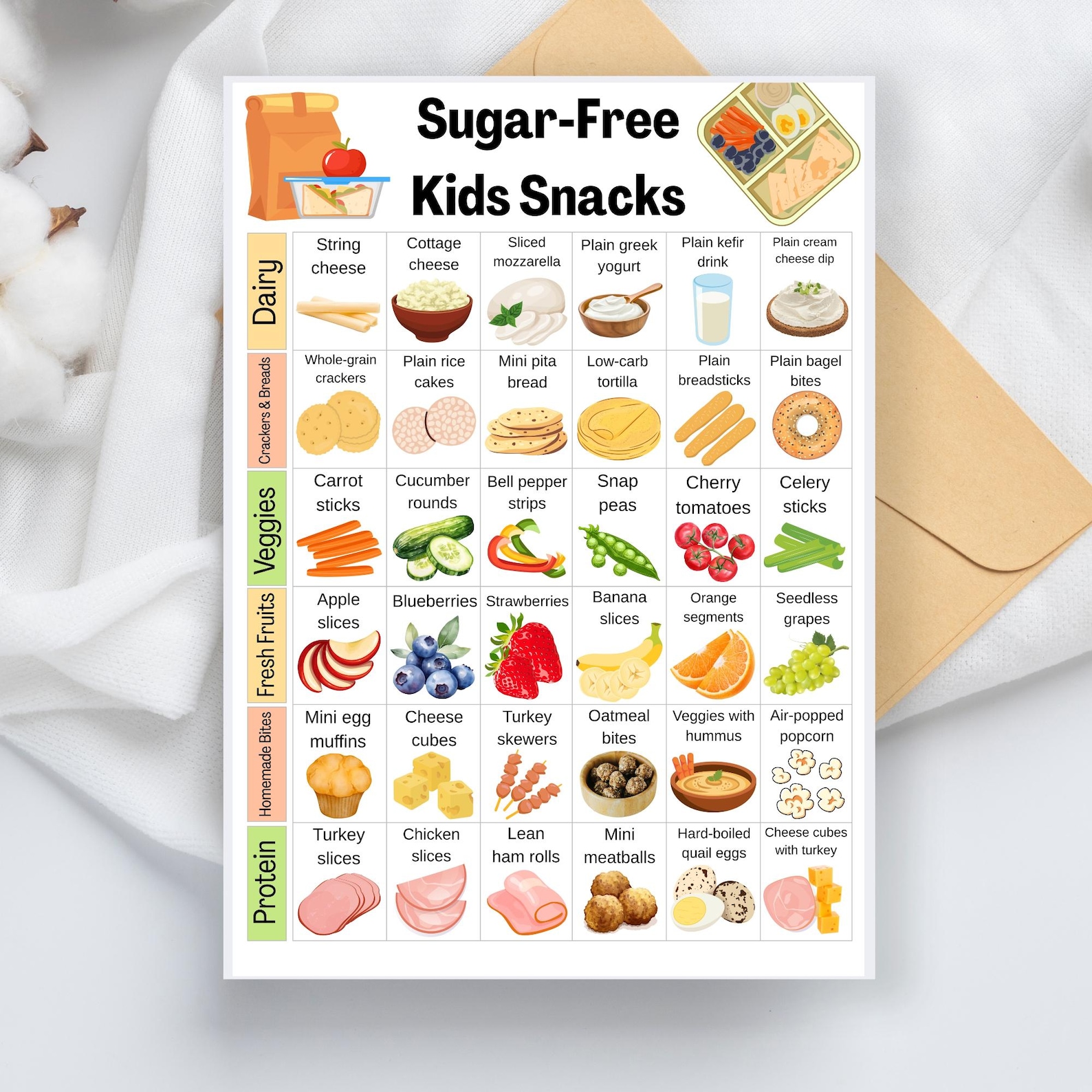 Sugar Free Kids Snacks Chart PDF, School Lunch Snacks Ideas List ...