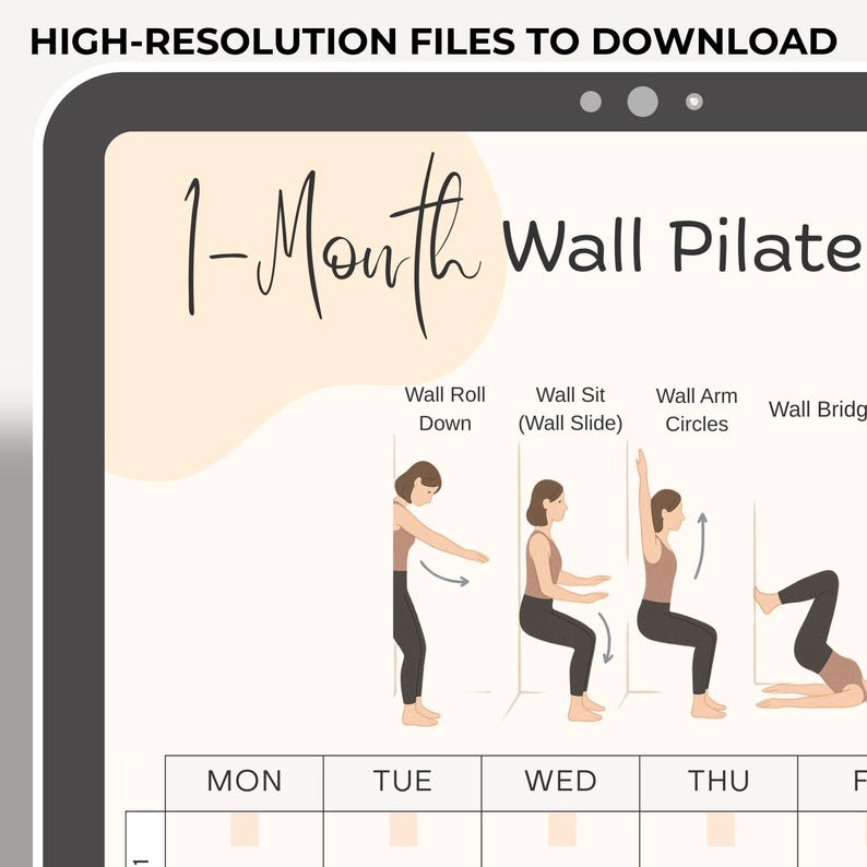 1-month Wall Pilates Chart, Beginner Home Exercise Chart PDF, Low ...