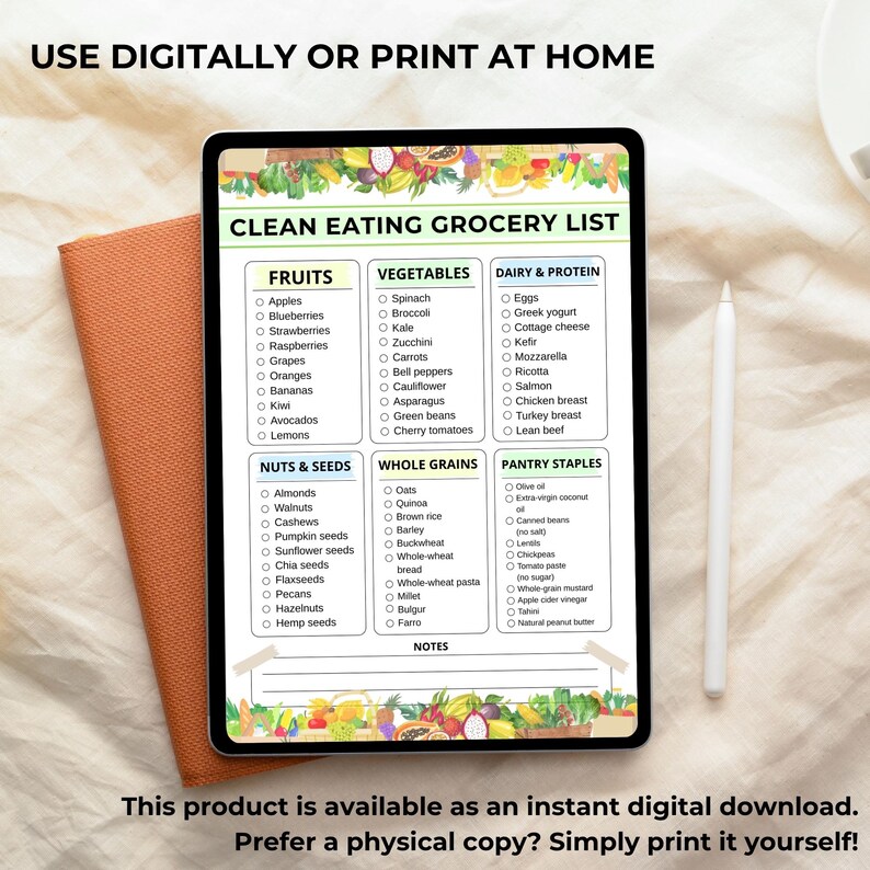 Clean Eating Grocery List Printable, Clean Eating Food List PDF, Whole ...