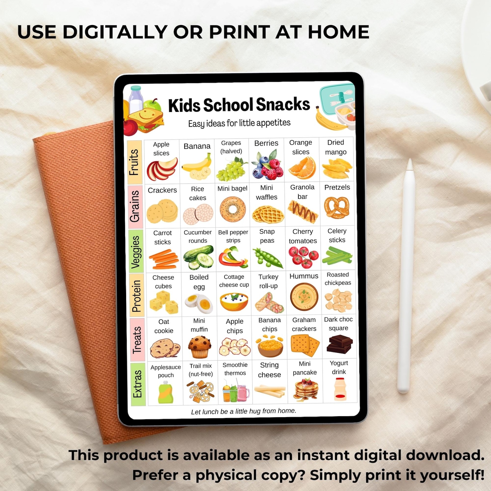 Kids Snacks Chart for School Lunch, Lunchbox Ideas for Kids, Healthy ...